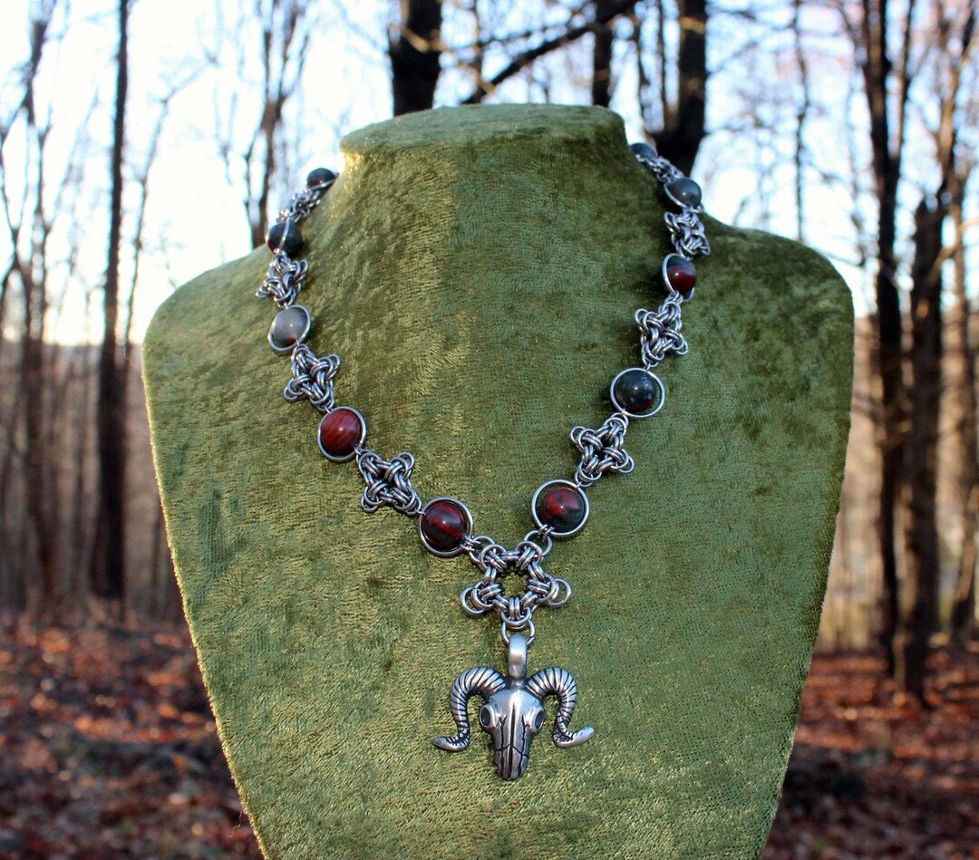 BAPHOMET - Bloodstone Chainmail Necklace With Ram Skull Pendant - Etsy