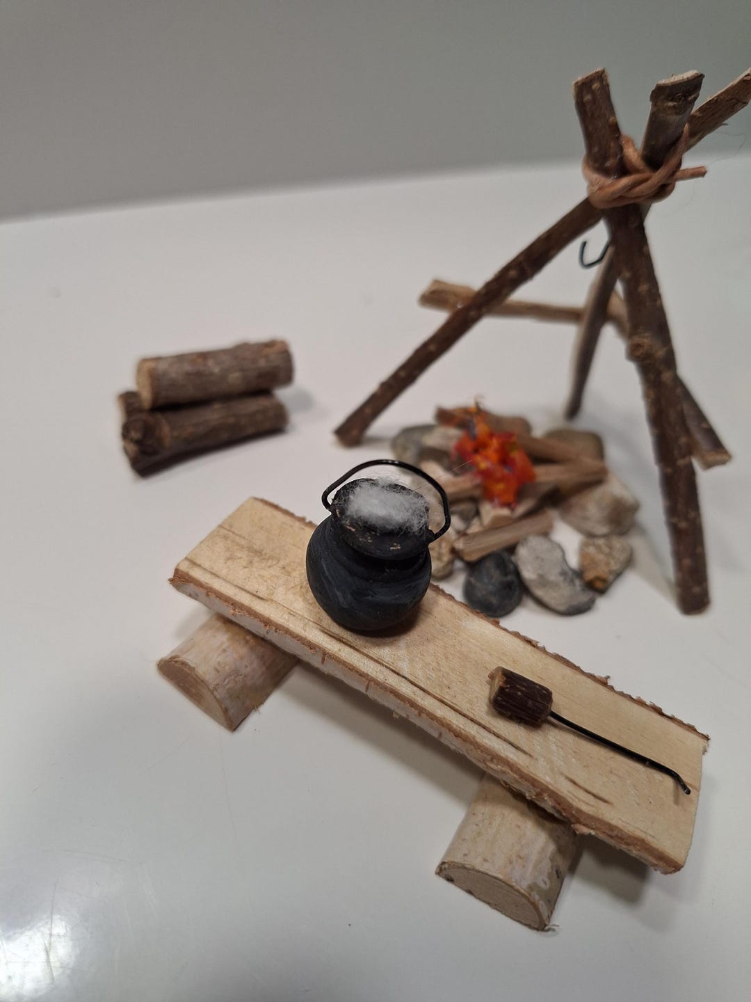 Miniature CAMPFIRE COOKING SET - Bench/tripod Fire Pit/rocks/wood - Etsy