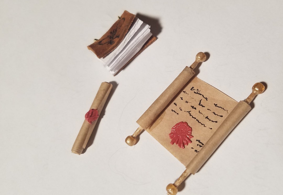 MINIATURE Scrolls and Spell Book - Gaming/ Dollhouse/ Leather Set - Etsy