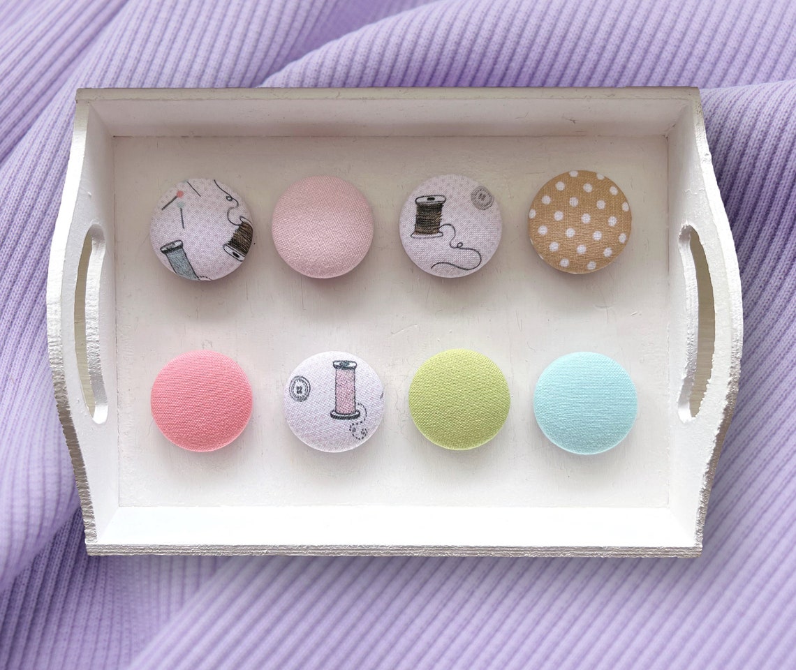 Retro Sewing Notions Fabric Button Magnets: Pink Kitchen Decor, Set of ...