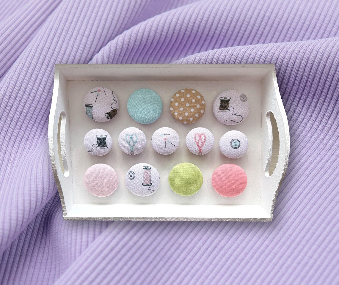 Retro Sewing Notions Fabric Button Magnets: Pink Kitchen Decor, Set of ...