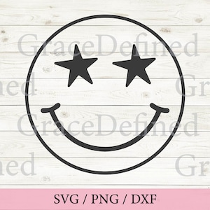 Star Smiley SVG DXF PNG, Smiley Face, Cricut Cut File, Digital Download ...