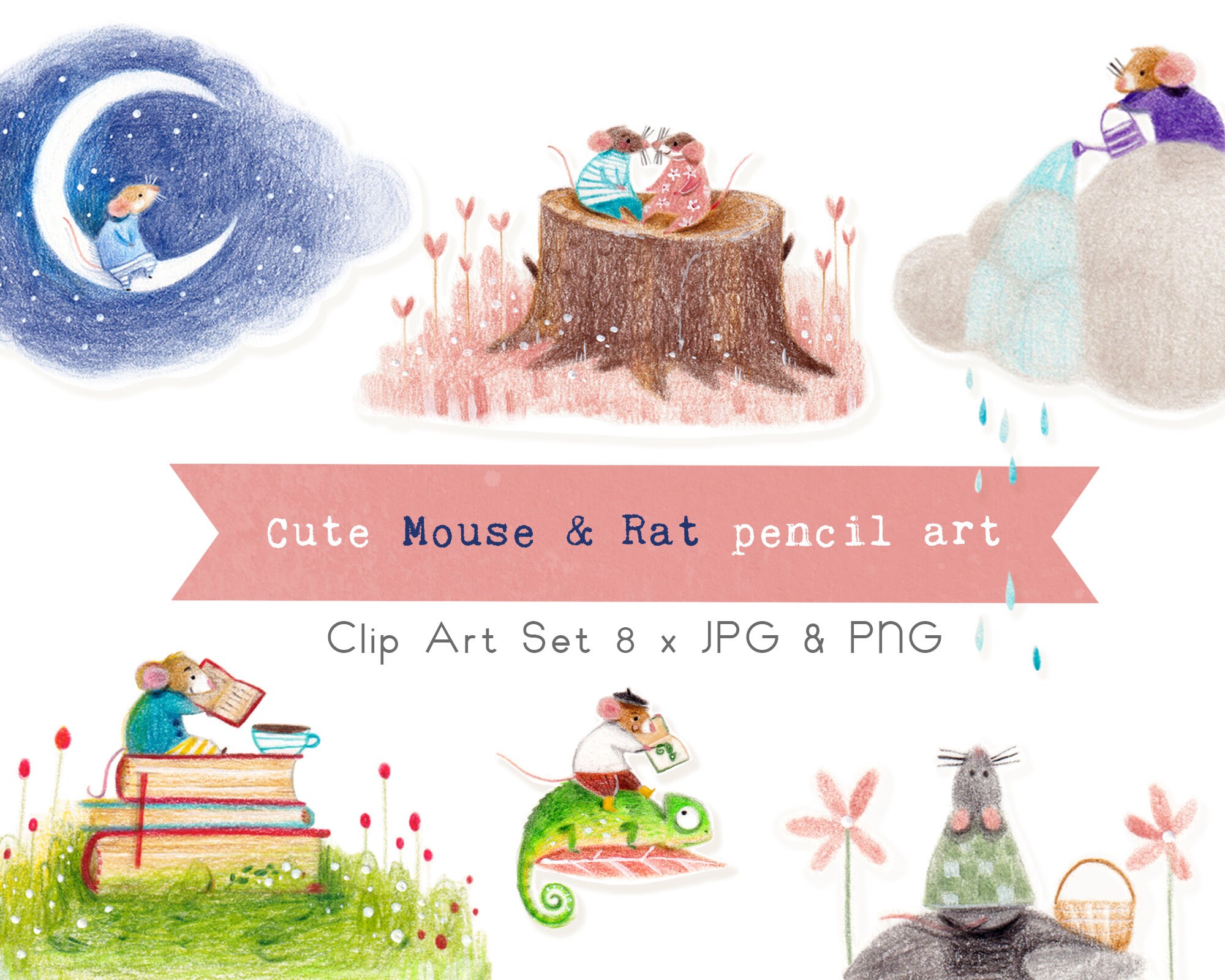 Clipart Pencil Illustrations 9 Digital Printable Mouse & Rat ...