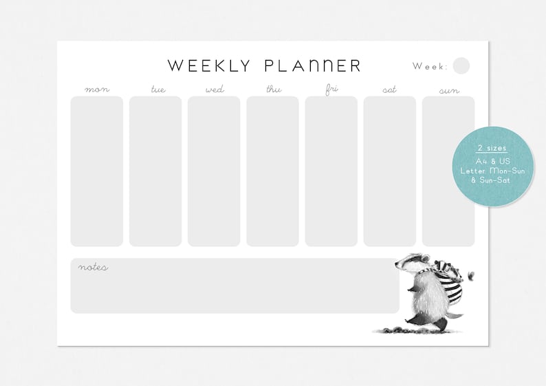 Minimalistic Weekly Planner Printable Undated Simple Black and White ...