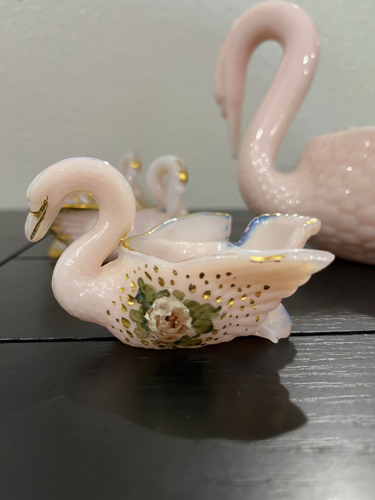 Cambridge Tuscan Pink Milk Glass Swans Set of 4- RARE - Etsy