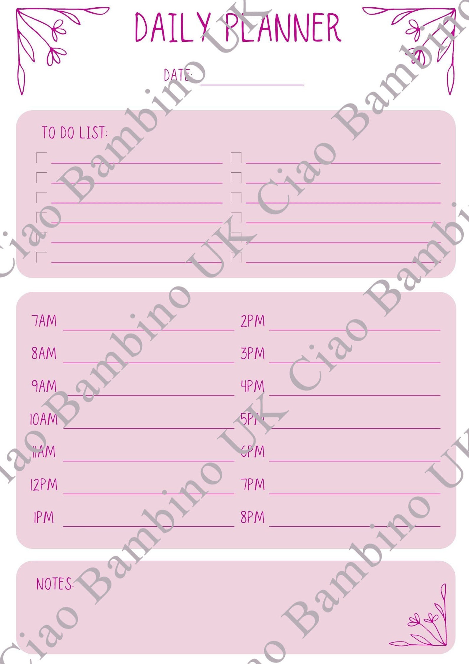 Pink A4 Daily Planner Plus FREE BONUS Worksheet Printable Organiser to ...