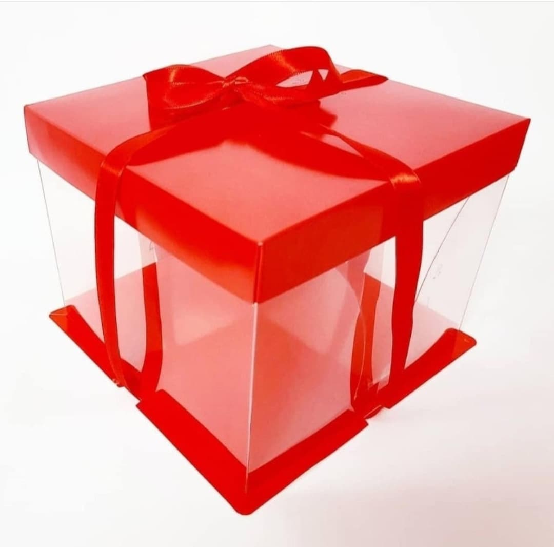 Red Square Clear Plastic Cake Box With White Lid 3 Piece - Etsy