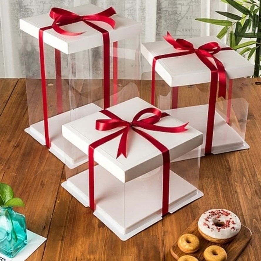 White Square Clear Plastic Cake Box 3 Piece - Etsy