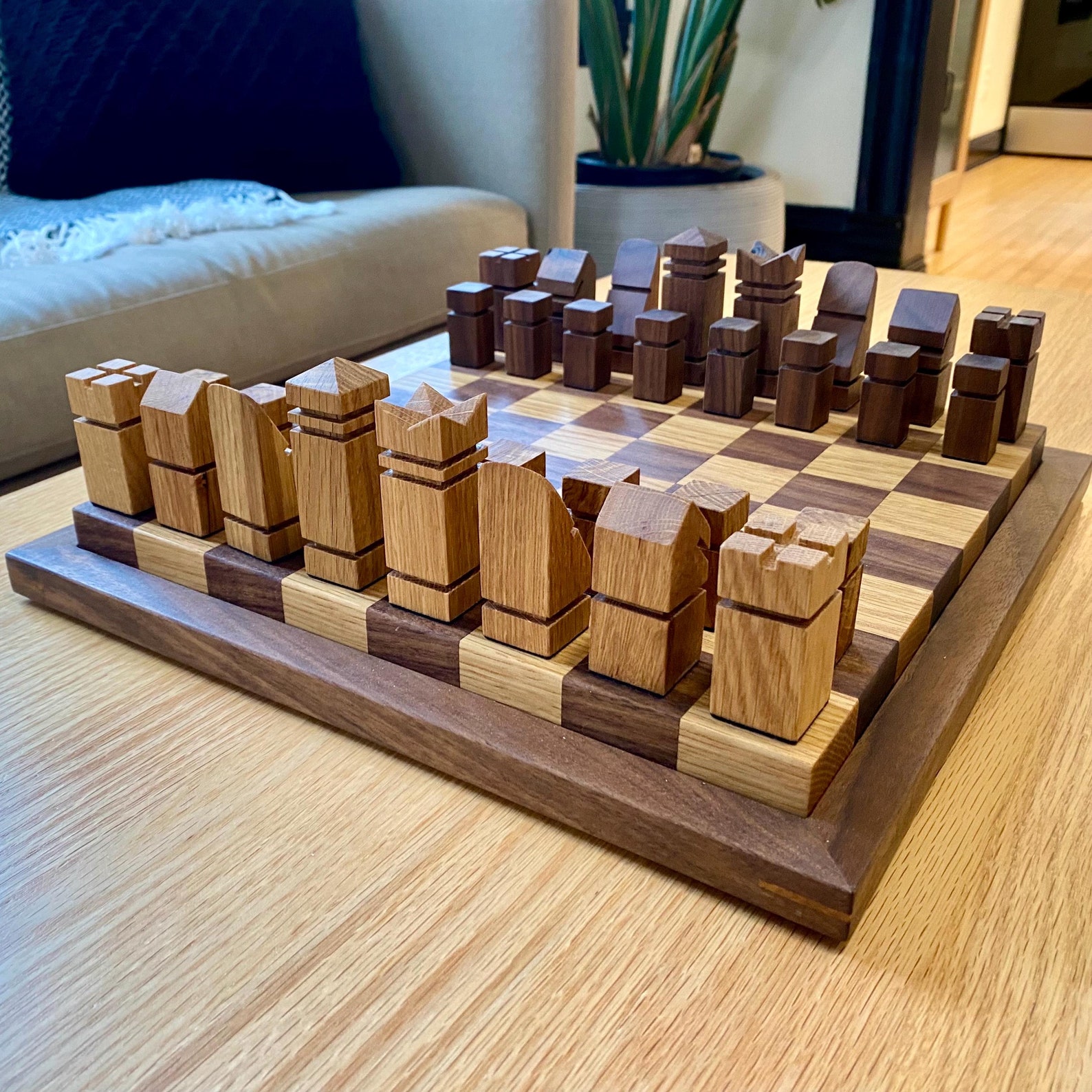 Mid Century Modern Wood Chess Pieces and Board // Black Walnut and ...