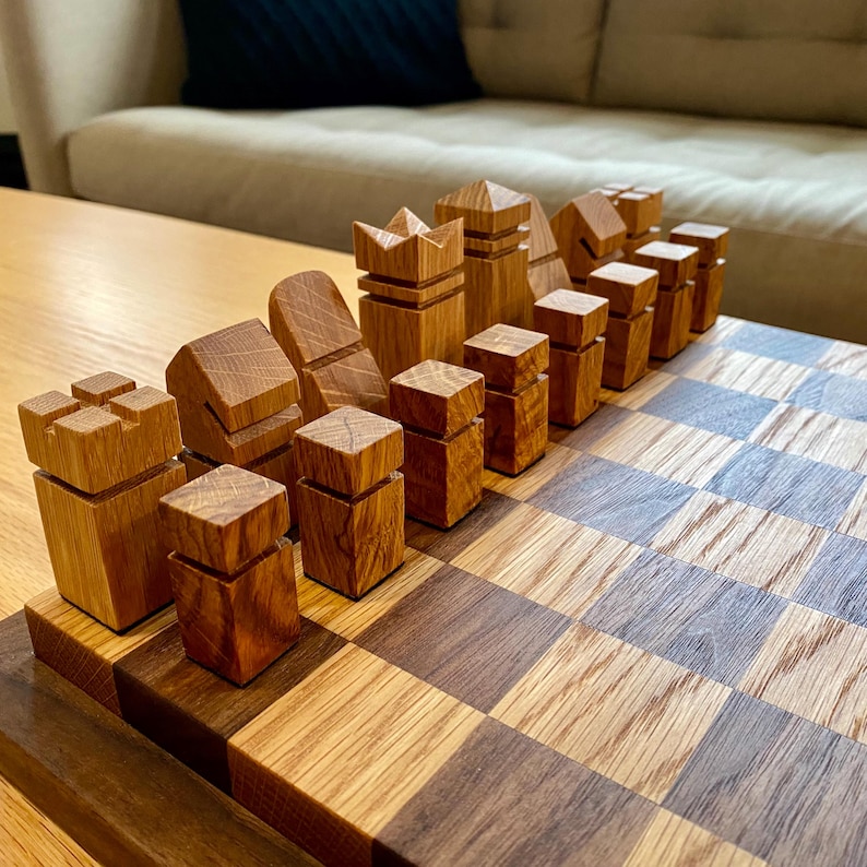 Mid Century Modern Wood Chess Pieces and Board // Black Walnut and ...