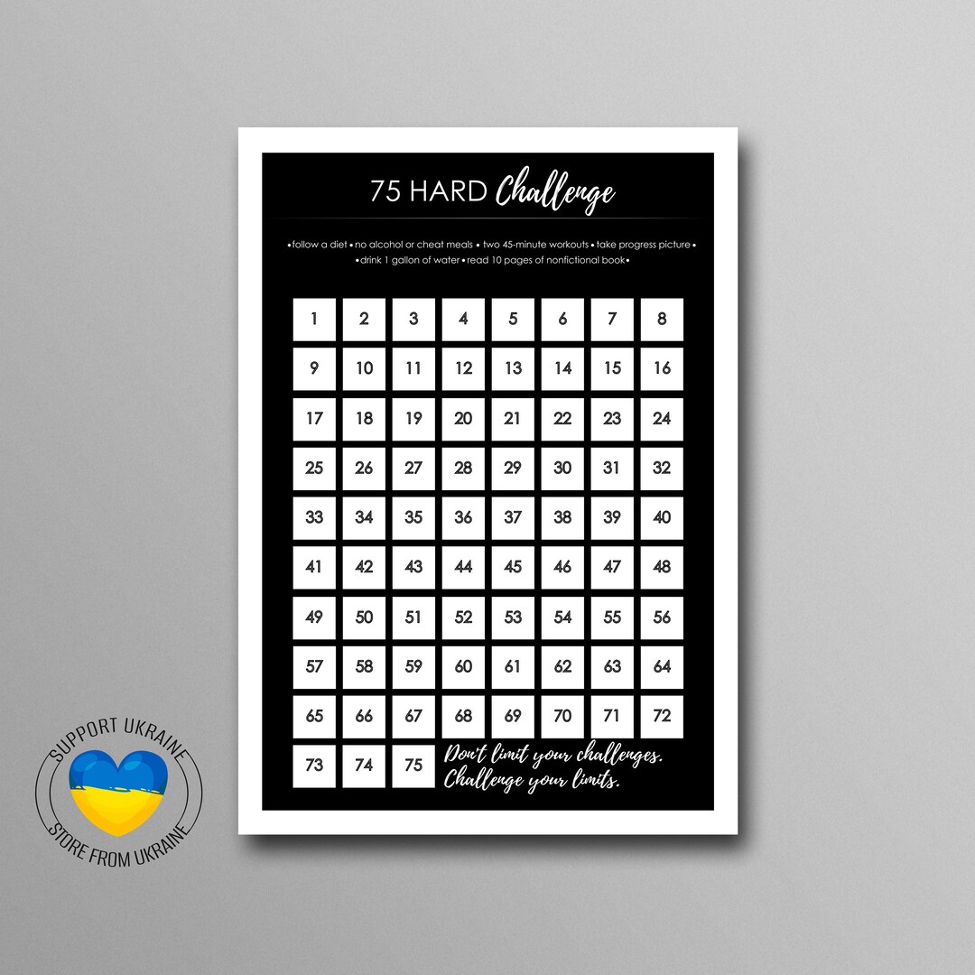 75 HARD CHALLENGE TRACKER Progress Tracker Print Fitness Etsy