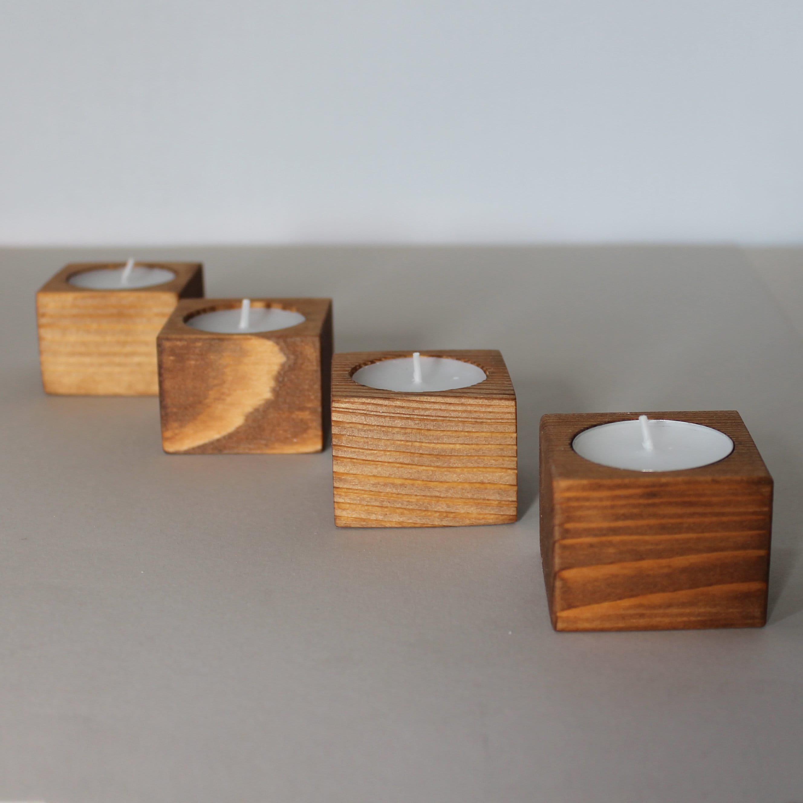 Set of Tea Light Holders, Wooden Candle Holders, Rustic Wood, Table ...