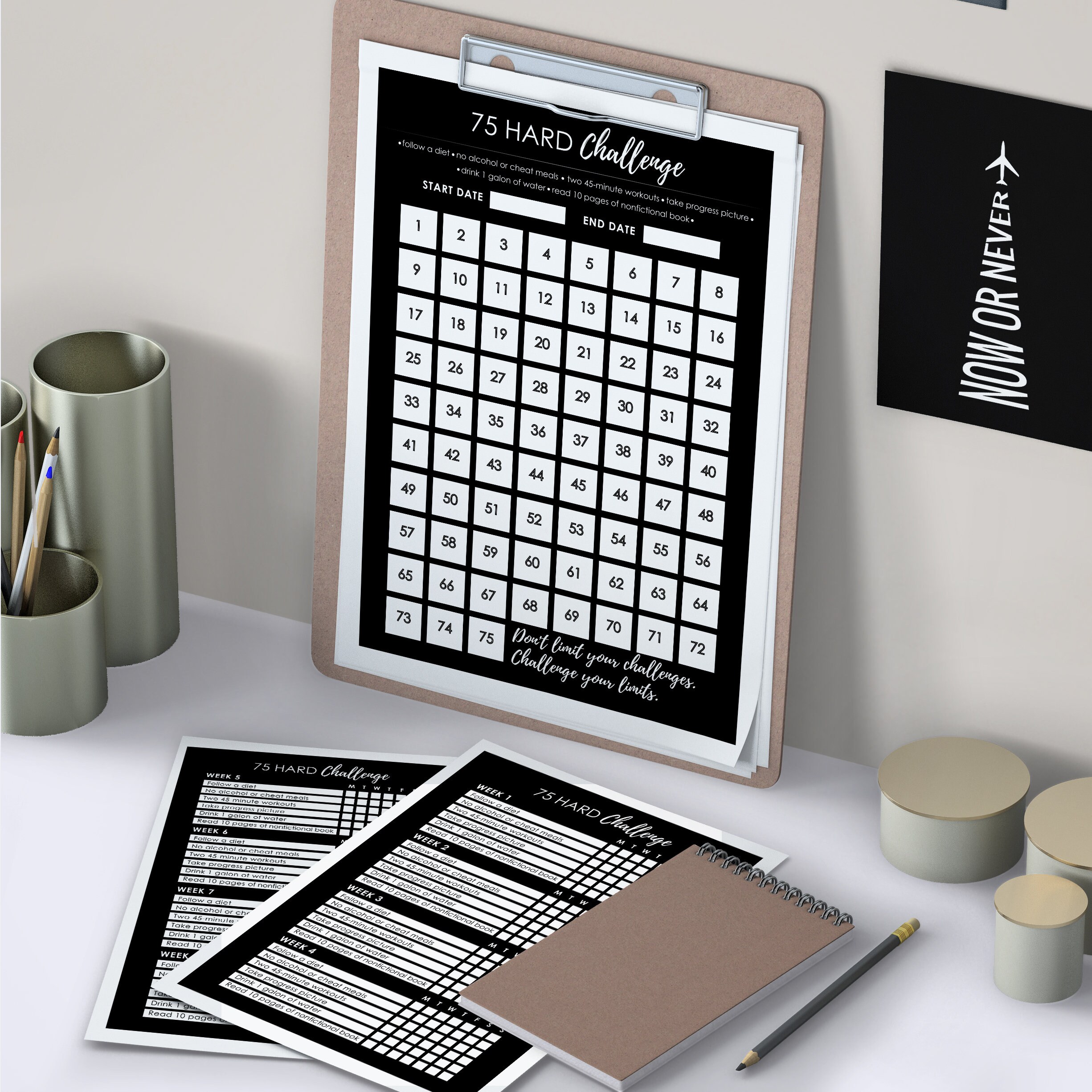 75 HARD CHALLENGE TRACKER Progress Tracker Print Fitness | Etsy