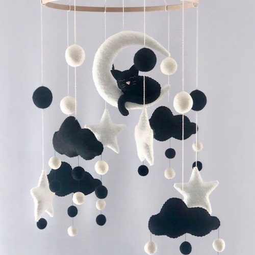 Black and White Mobile Montessori Mobile Cat and Moon Stars - Etsy