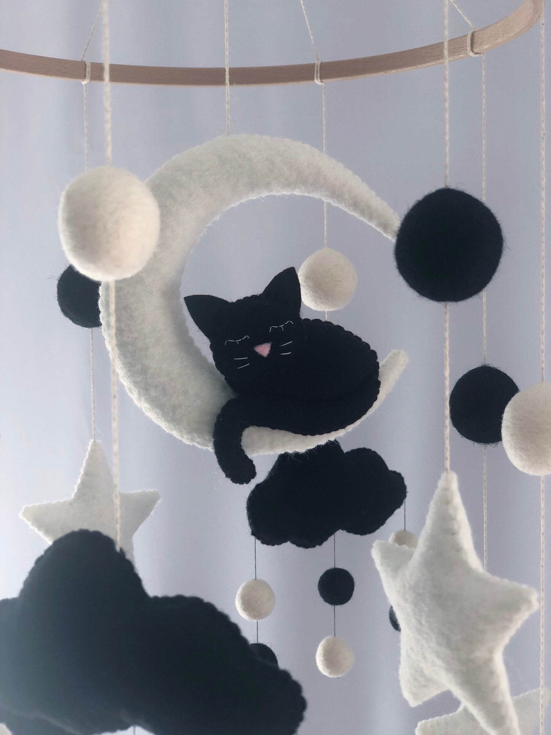 Black and White Mobile Montessori Mobile Cat and Moon Stars - Etsy