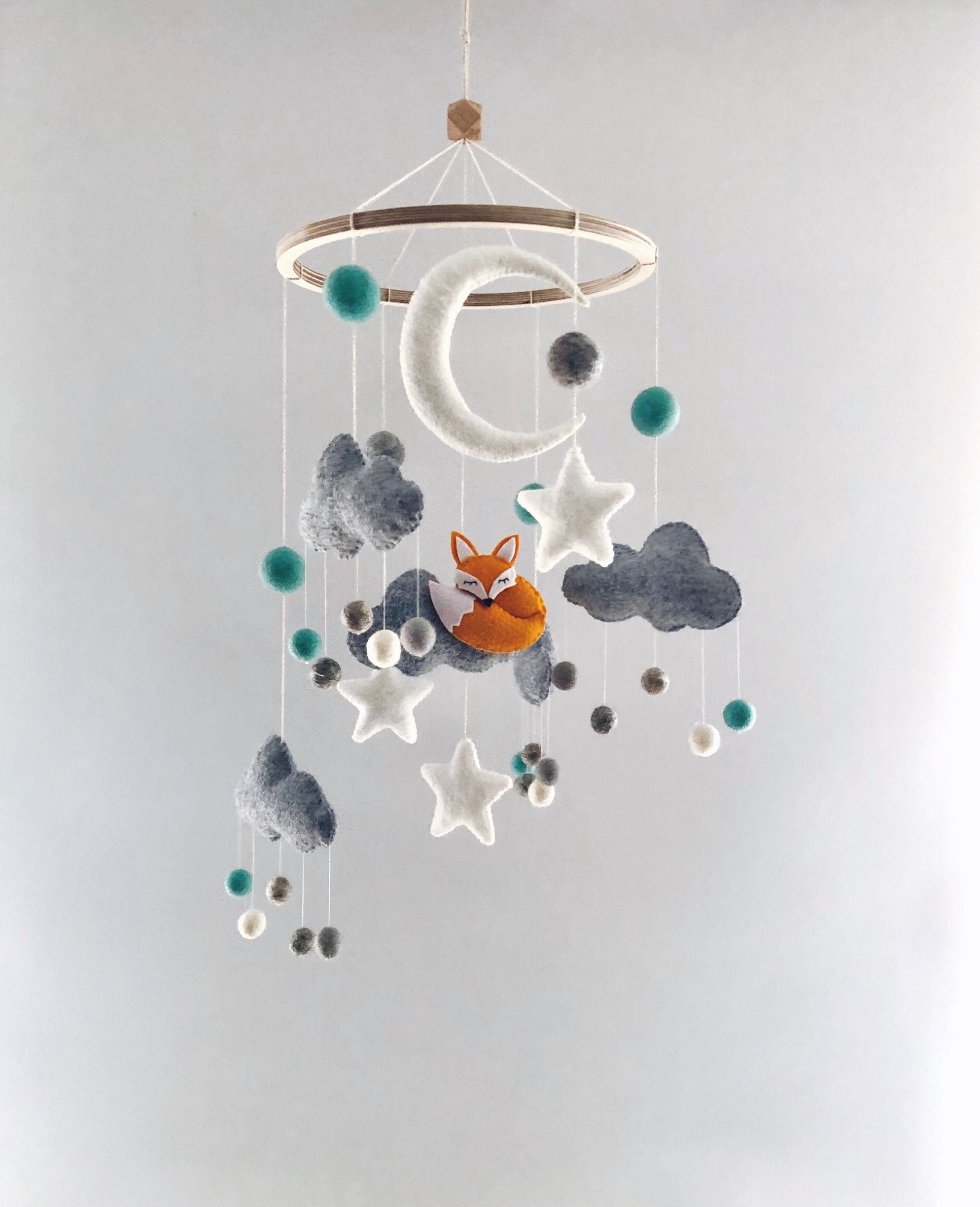 Moon and Fox Mobile Woodland Mobile Girl or Boy Mobile | Etsy
