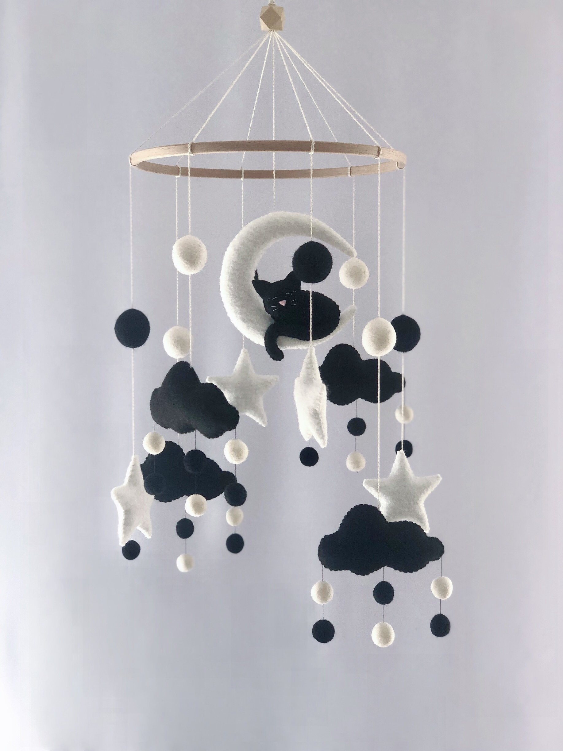 Black and White Mobile Montessori Mobile Cat and Moon Stars - Etsy