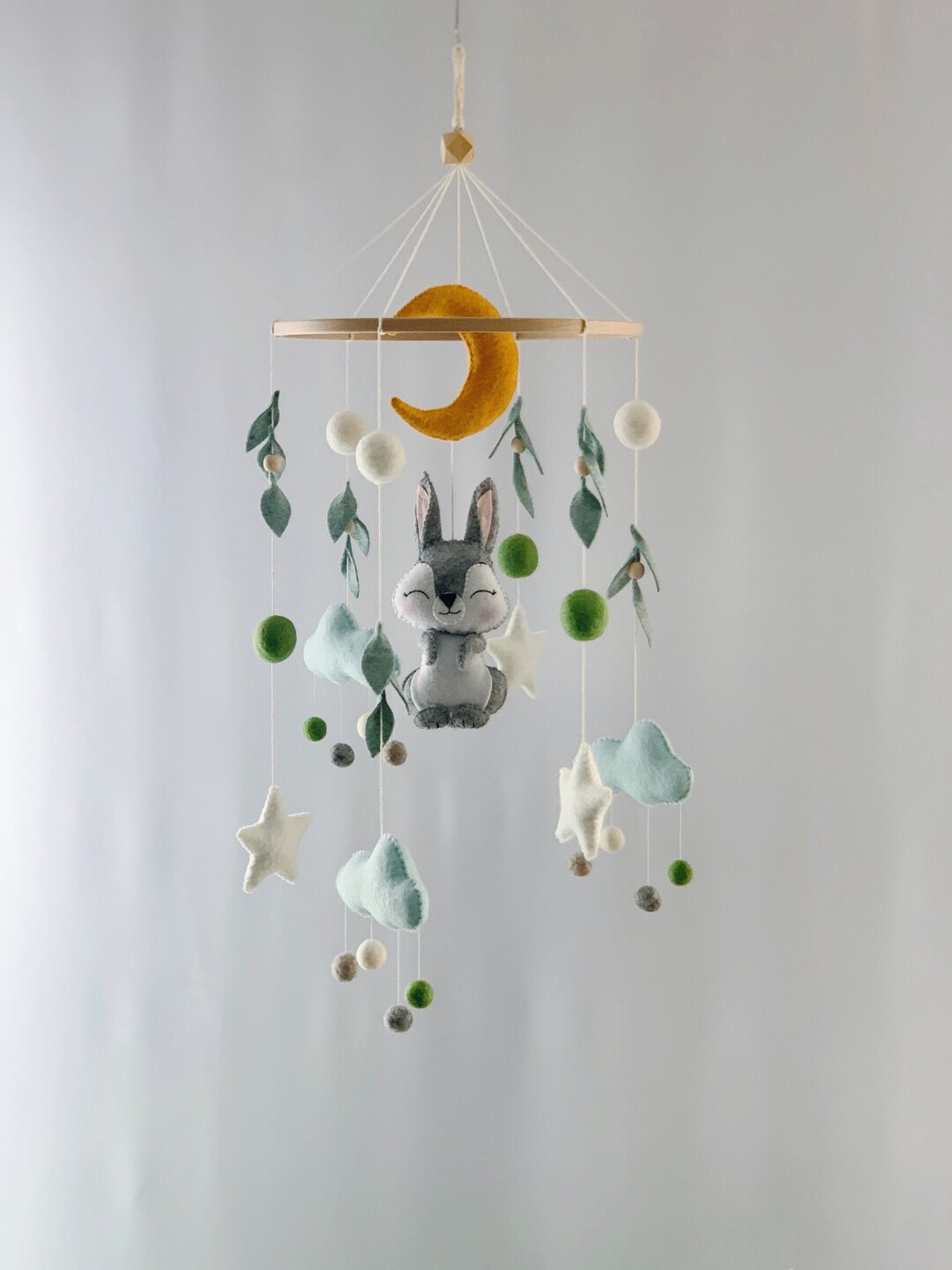 Bunny Baby Mobile for Crib, Rabbit Baby Mobile, Felt Bunny Mobile ...