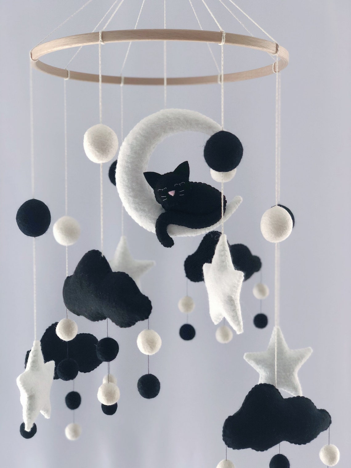 Black and White Mobile Montessori Mobile Cat and Moon Stars - Etsy
