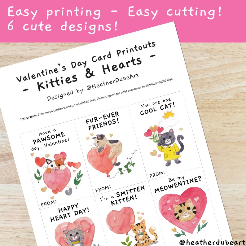 Adorable Kitten Valentine's Day Cards / Printable Cat Valentines / Kids ...