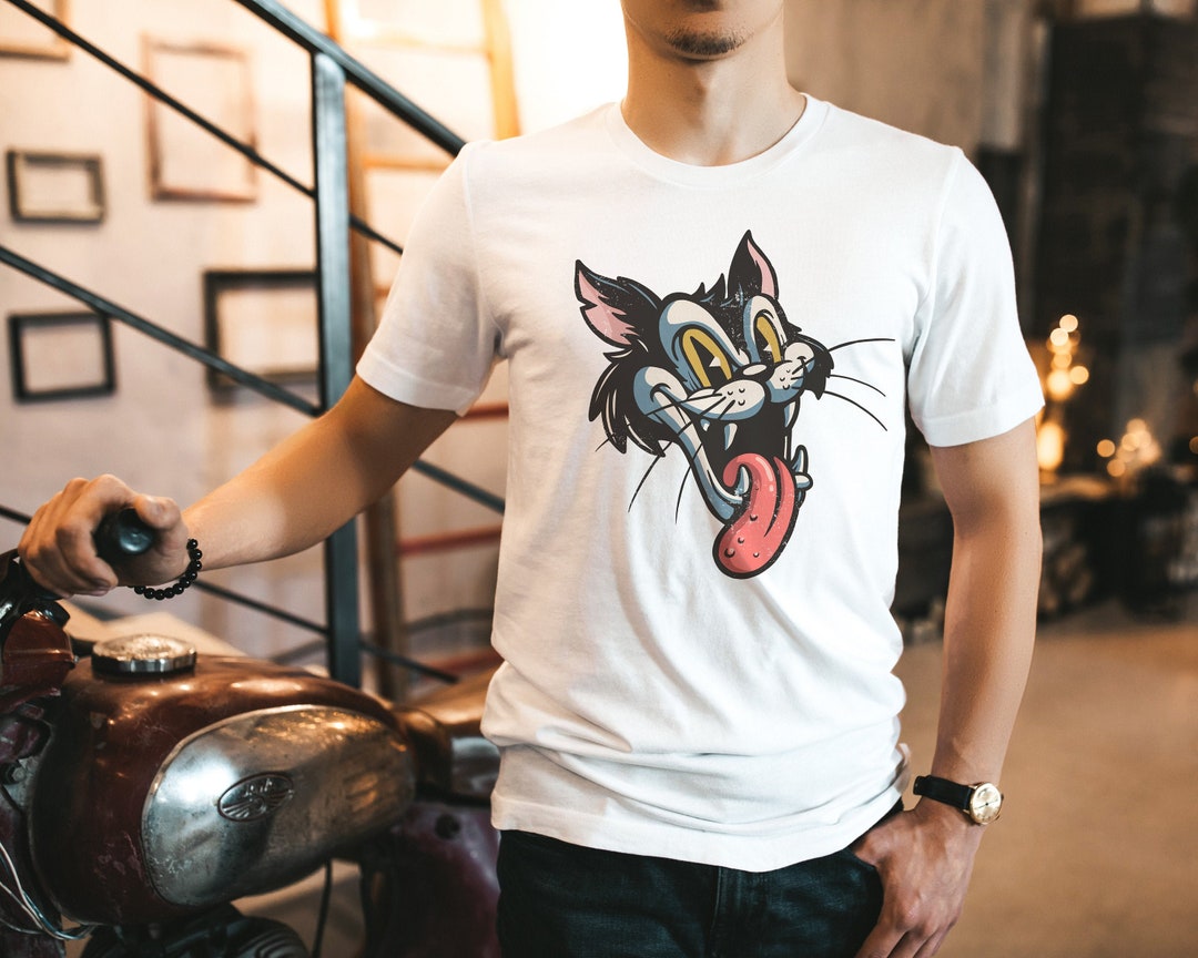 Retro Cartoon Cat Tshirt Retro 1940s Vintage Aesthetic Tee Evil Kitty ...