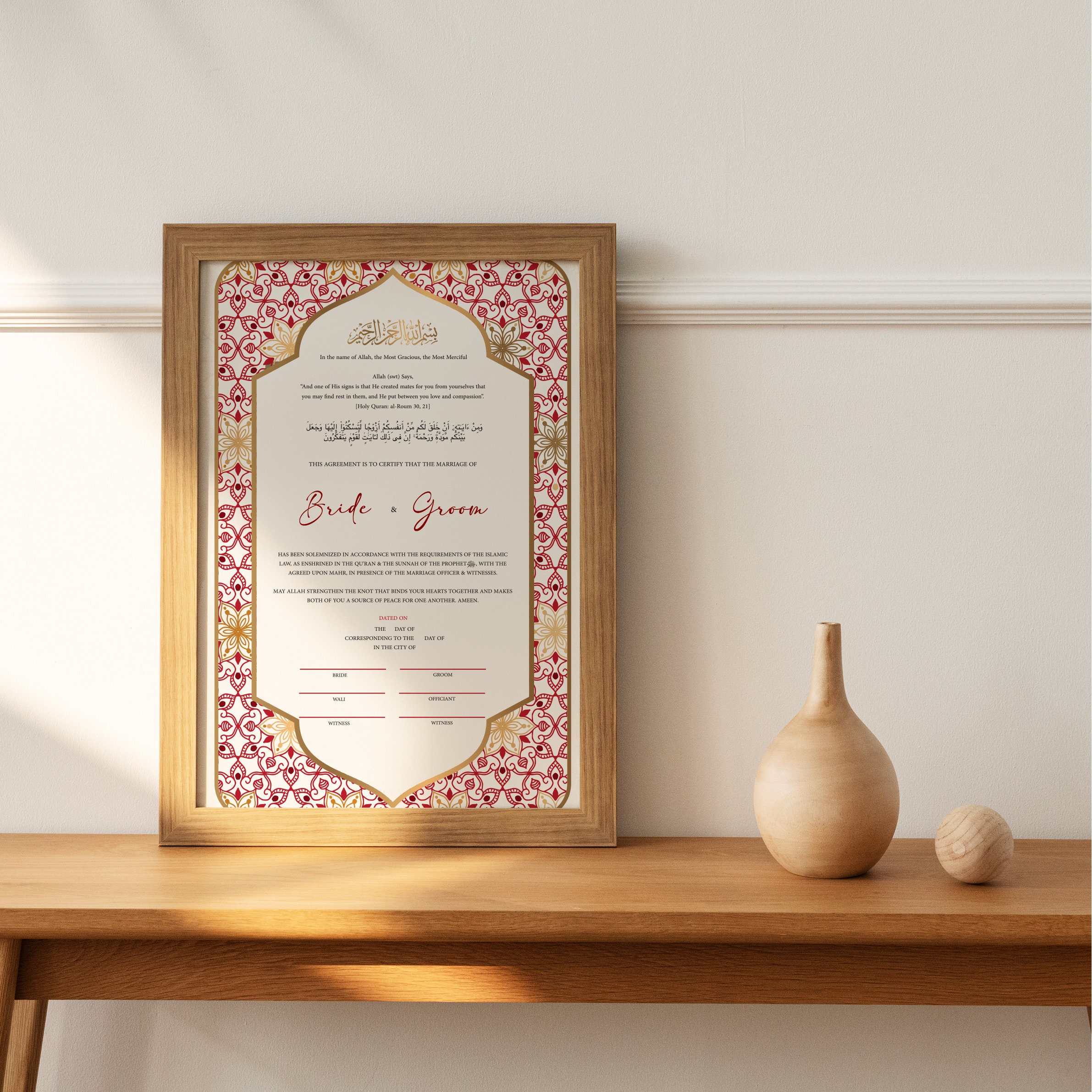 Islamic Wedding Nikkah Contract Art | Customizable Template (digital ...