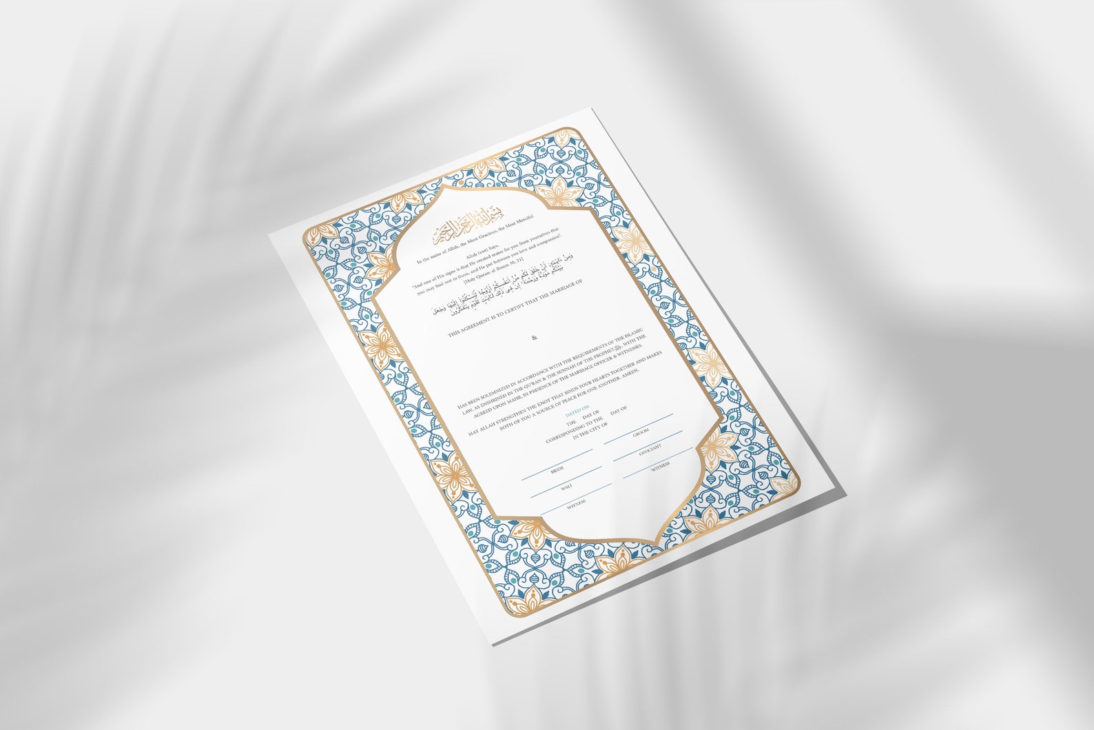 Printable Nikkah Contract Template Islamic Marriage Contract Muslim ...
