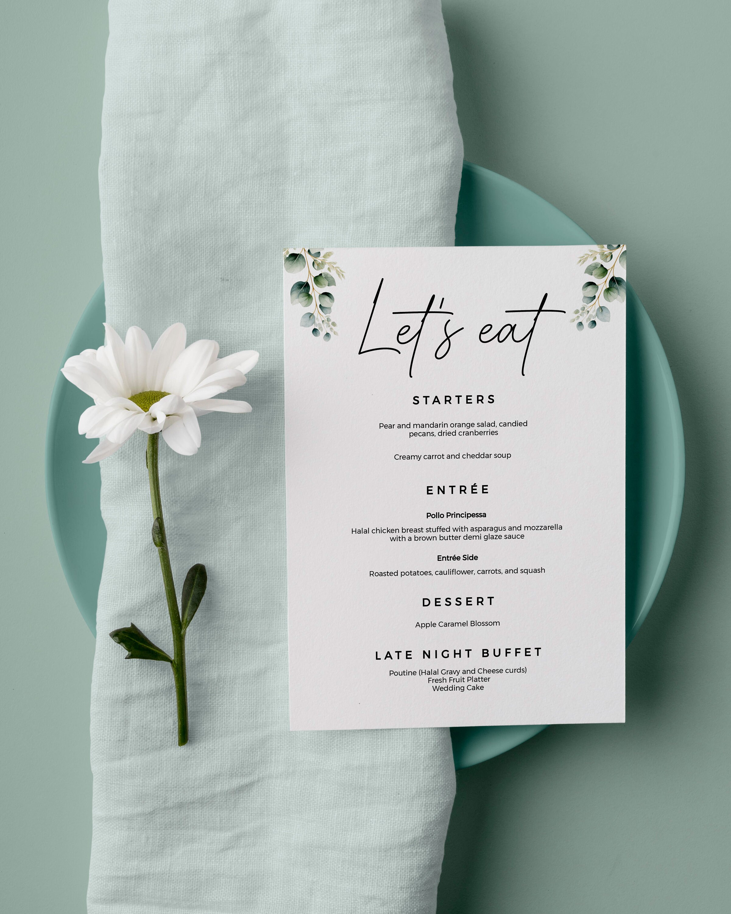 Modern Simple Wedding Menu Template Editable Printable 5x7, Instant ...