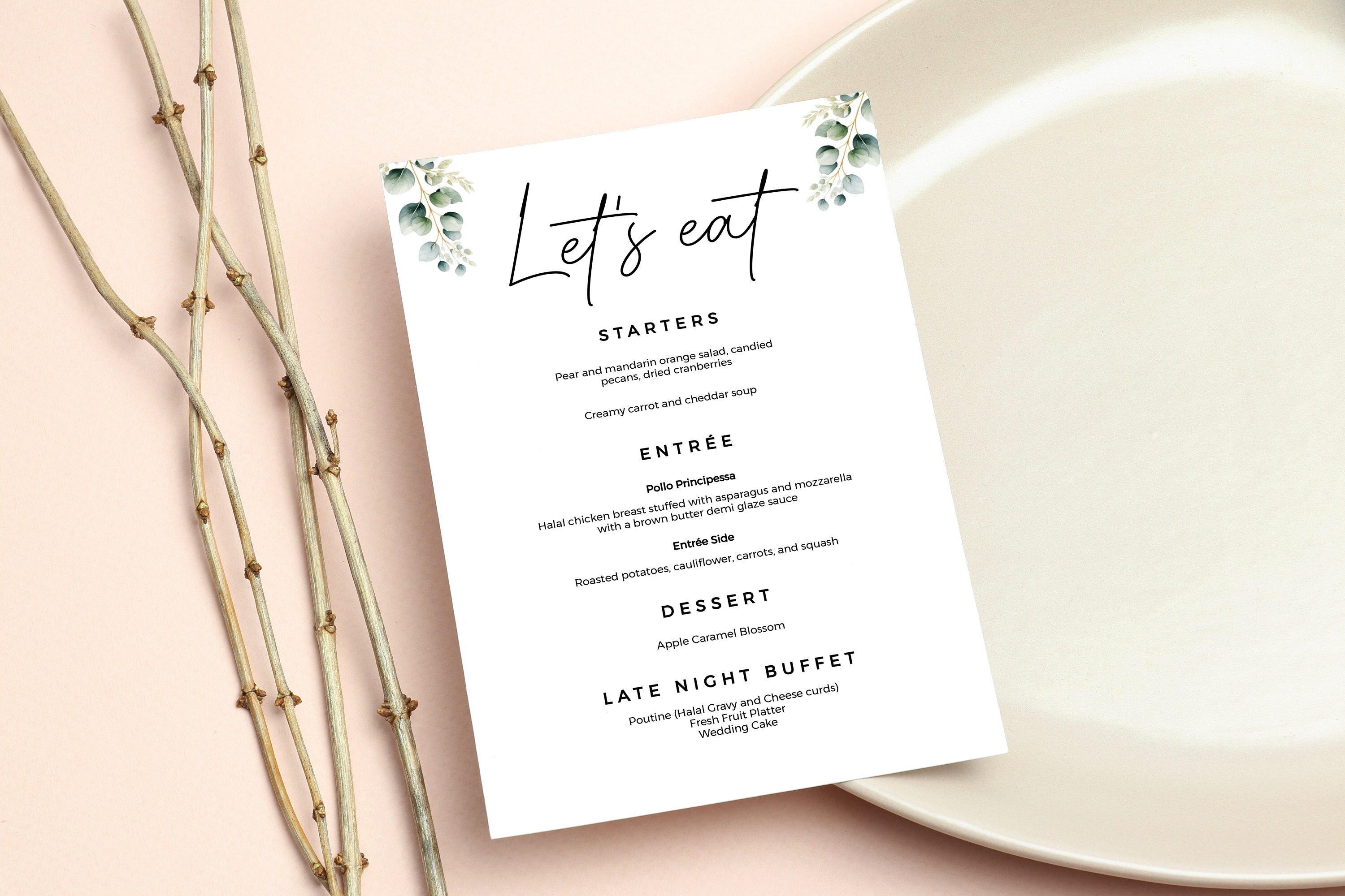 Modern Simple Wedding Menu Template Editable Printable 5x7, Instant ...