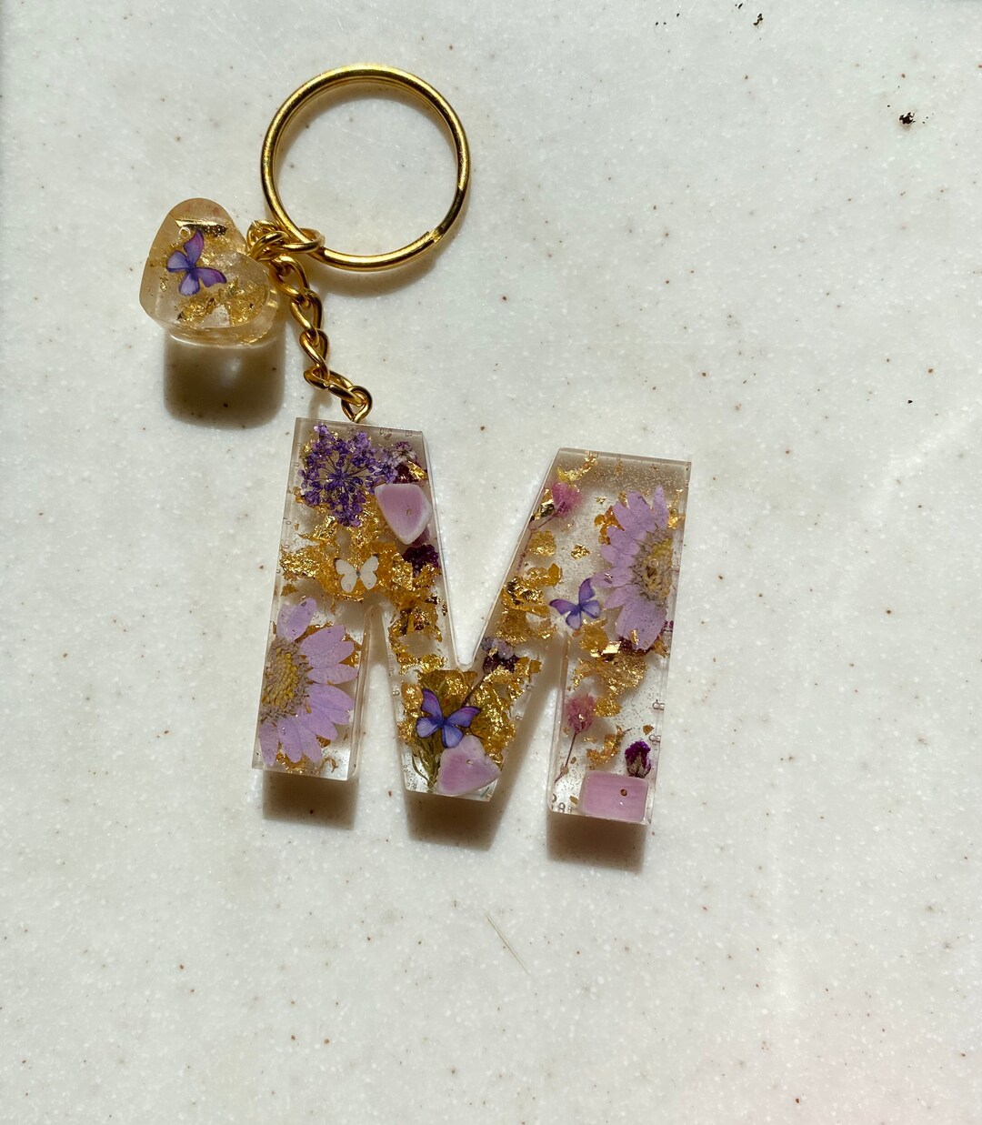 Handmade Resin Letter Keychain | Dried Flowers, Personalized Initial - Etsy
