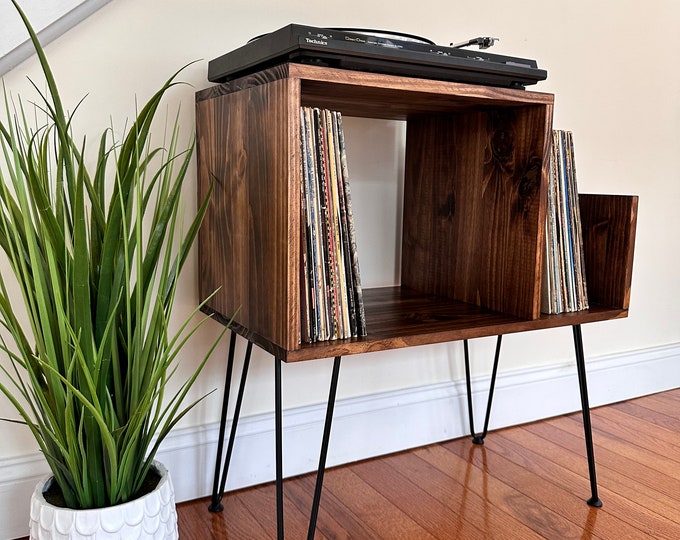 Vinyl Record Player Stand/ Turntable Stand/ Record Storage/ Mid Century Modern Turntable Stand ...