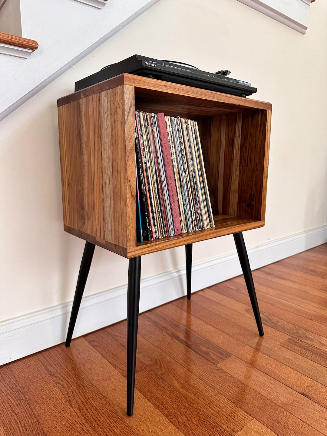 Hardwood Vinyl Record Player Stand: Mid-century Modern Record Storage ...