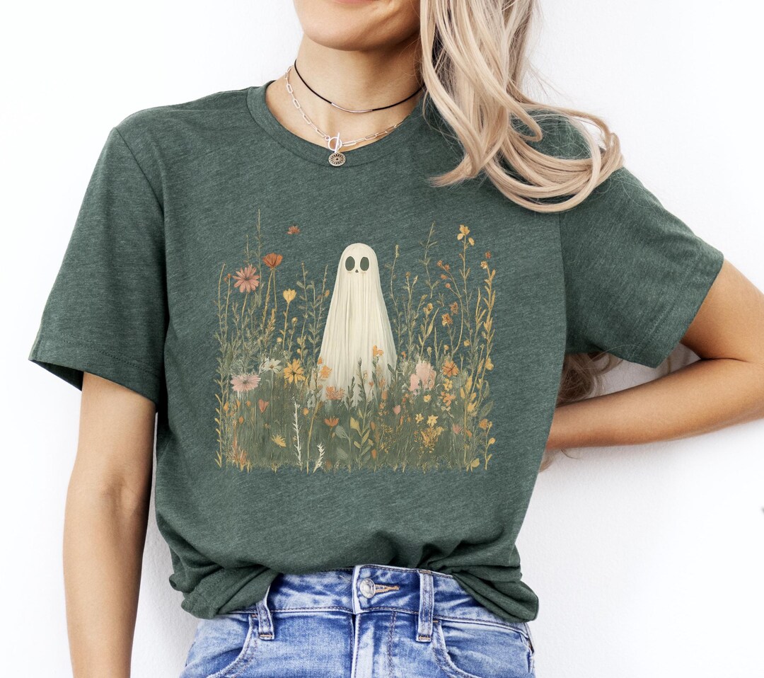 Ghost in Wildflowers Shirt, Ghost Face Shirt, Horror Gift, Retro Ghost ...