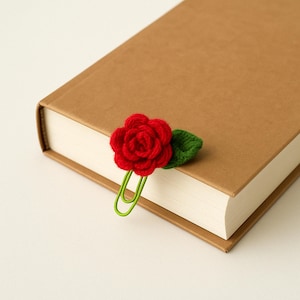 Micro Crochet Rose Paper Clip Bookmark, Cute Floral Planner Accessories ...