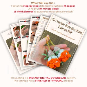 3D Crochet Rose Keychain Pattern PDF, Handmade Floral Bag Charm ...