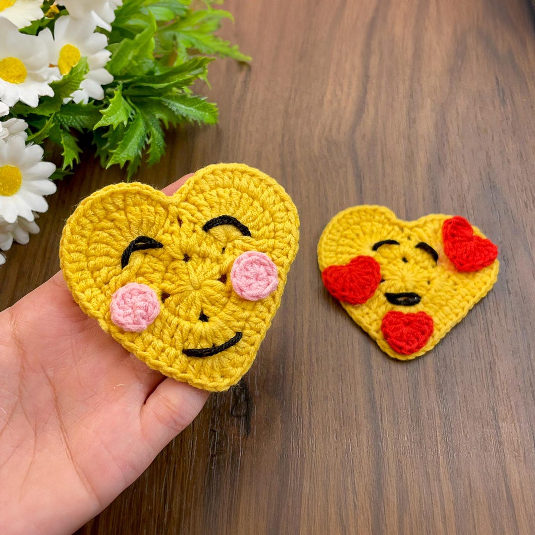Crochet Heart Pattern, Cute Emoji Design for Heart-shaped Motifs ...