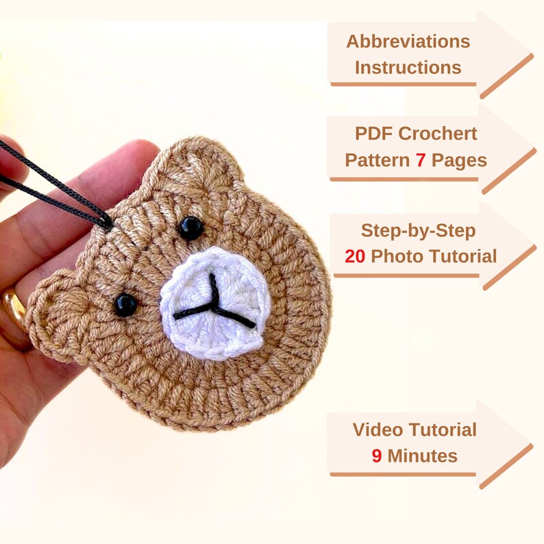 Easy Crochet Teddy Bear Applique Pattern | Cute Moon Bear Pattern for ...