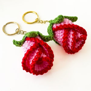 Crochet Rose Keychain Pattern PDF – 3D Flower Tutorial for Bag Charm ...