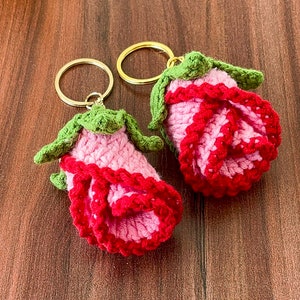 Crochet Rose Keychain Pattern, Simple 3D Flower Tutorial for Unique Bag ...