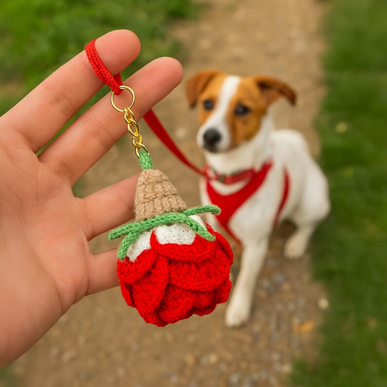 3D Crochet Rose Keychain Pattern PDF, Handmade Floral Bag Charm ...