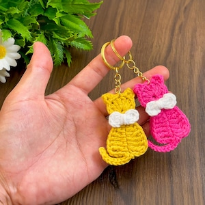 Crochet Cat Keychain PDF Pattern — Amigurumi DIY Mini Kitty Key Ring ...