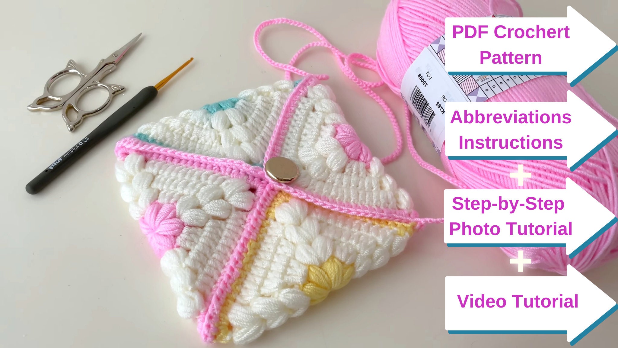 Crochet Shoulder Bag Kawaii Crochet Tote Bag Crochet Mini Bag Pattern - Etsy