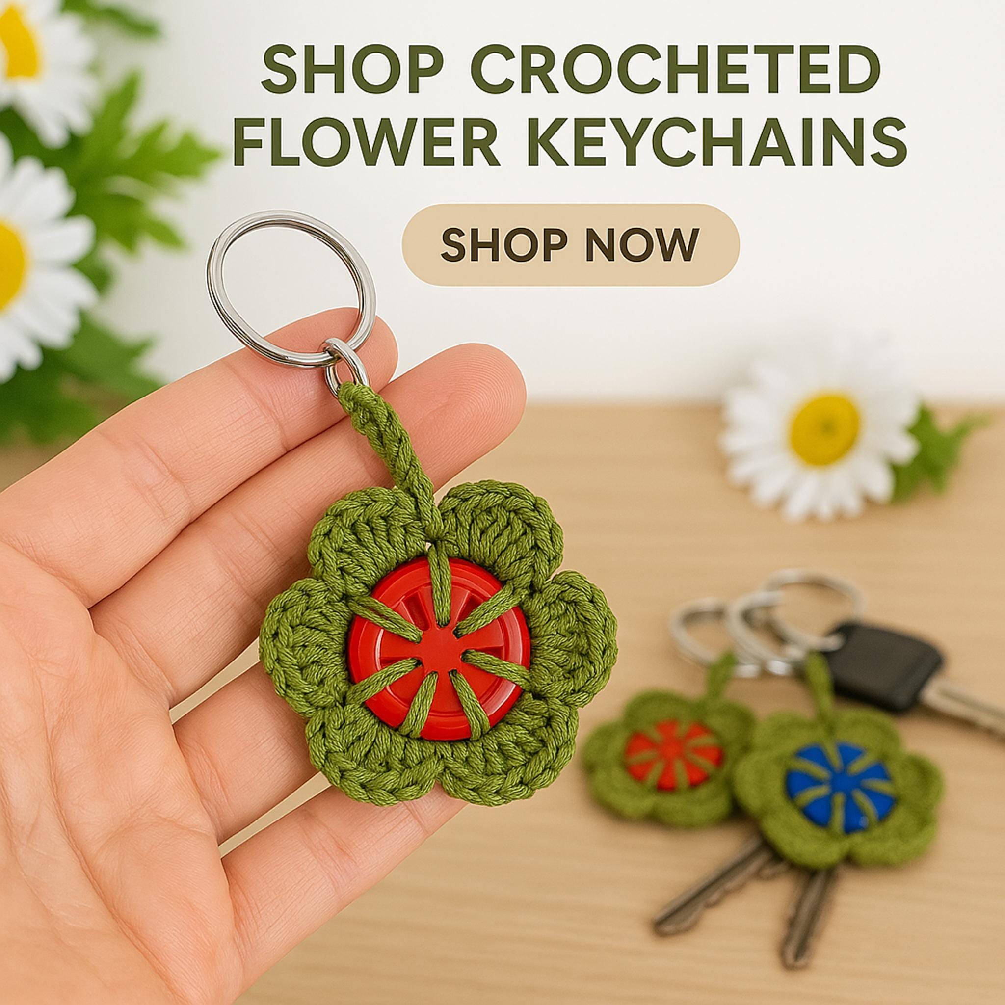 Retro Button Bloom Keychain Crochet Pattern, Easy Upcycled DIY Bag ...