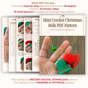 Mini Crochet Christmas Bells PDF Pattern, DIY Tiny Festive Ornaments ...