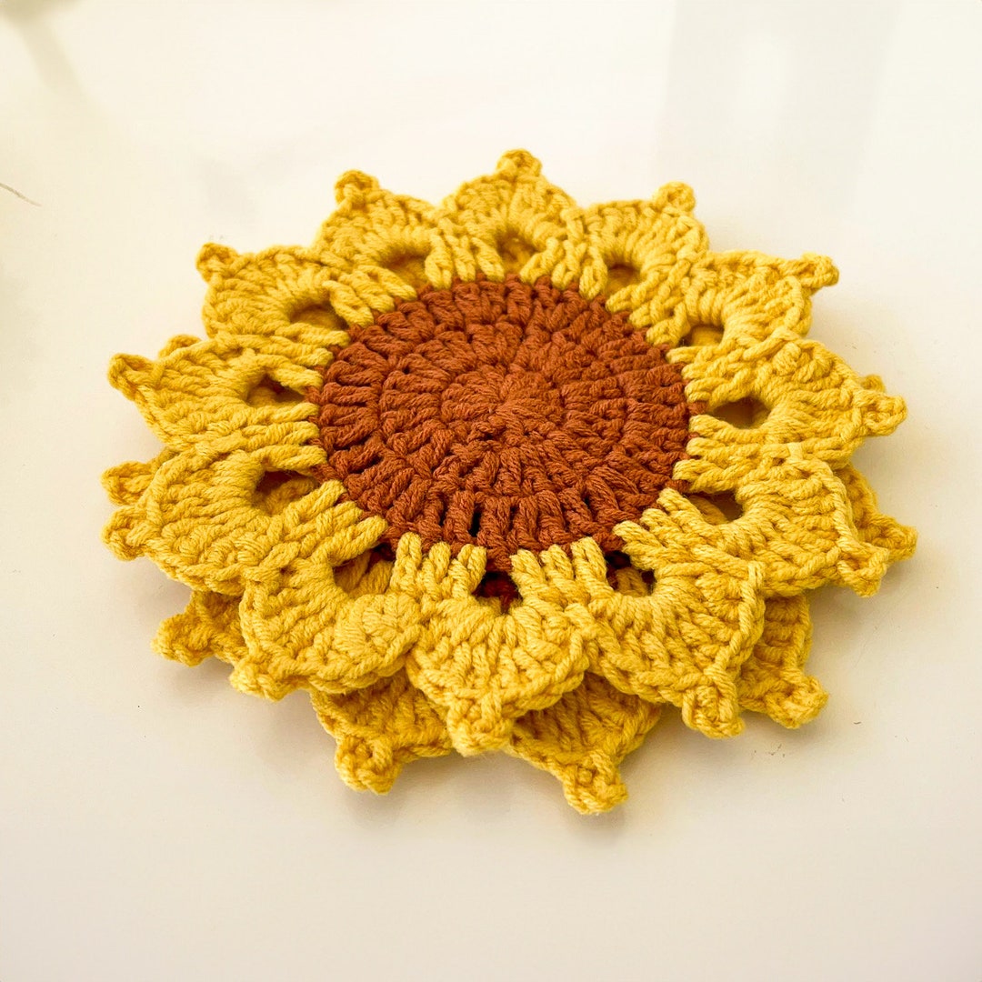 Cute Sunflower Crochet Coasters - Handmade Doily Coaster Set for Coffee ...