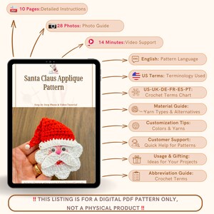 Santa Claus Applique Pattern, Christmas Crochet Tutorial for Ornament ...