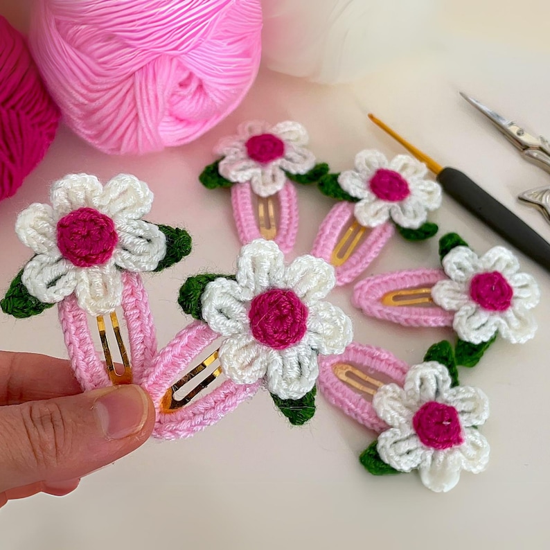 Floral Crochet Hair Snap Clips for Girls - Baby Hair Barrettes Pattern ...