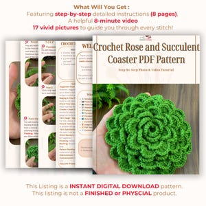 Crochet Rose Succulent Coaster Pattern, Layered Flower Design (PDF ...