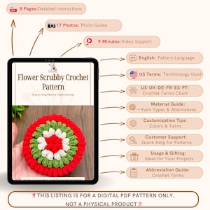 Flower Scrubby Crochet Pattern, Festive DIY Decorative Scrubby for Eco ...