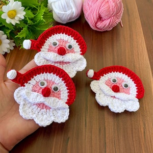 Crochet Santa Claus Face Applique - Crochet Xmas Tree Decor - Beginner ...